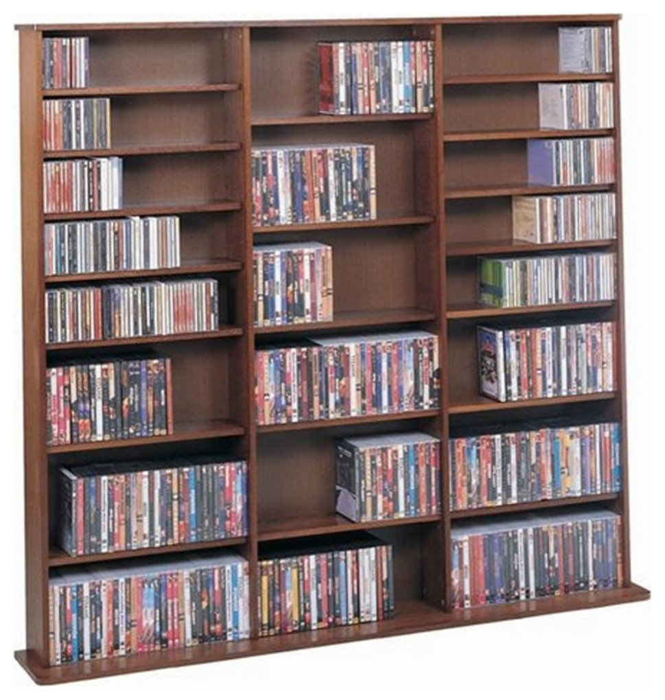 Leslie Dame 64" Triple Wooden Wall Media Storage Rack in Walnut ...
