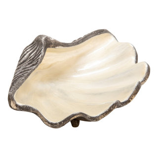Metal 8" Clam Decor, Ivory/Silver - Beach Style - Decorative Objects ...