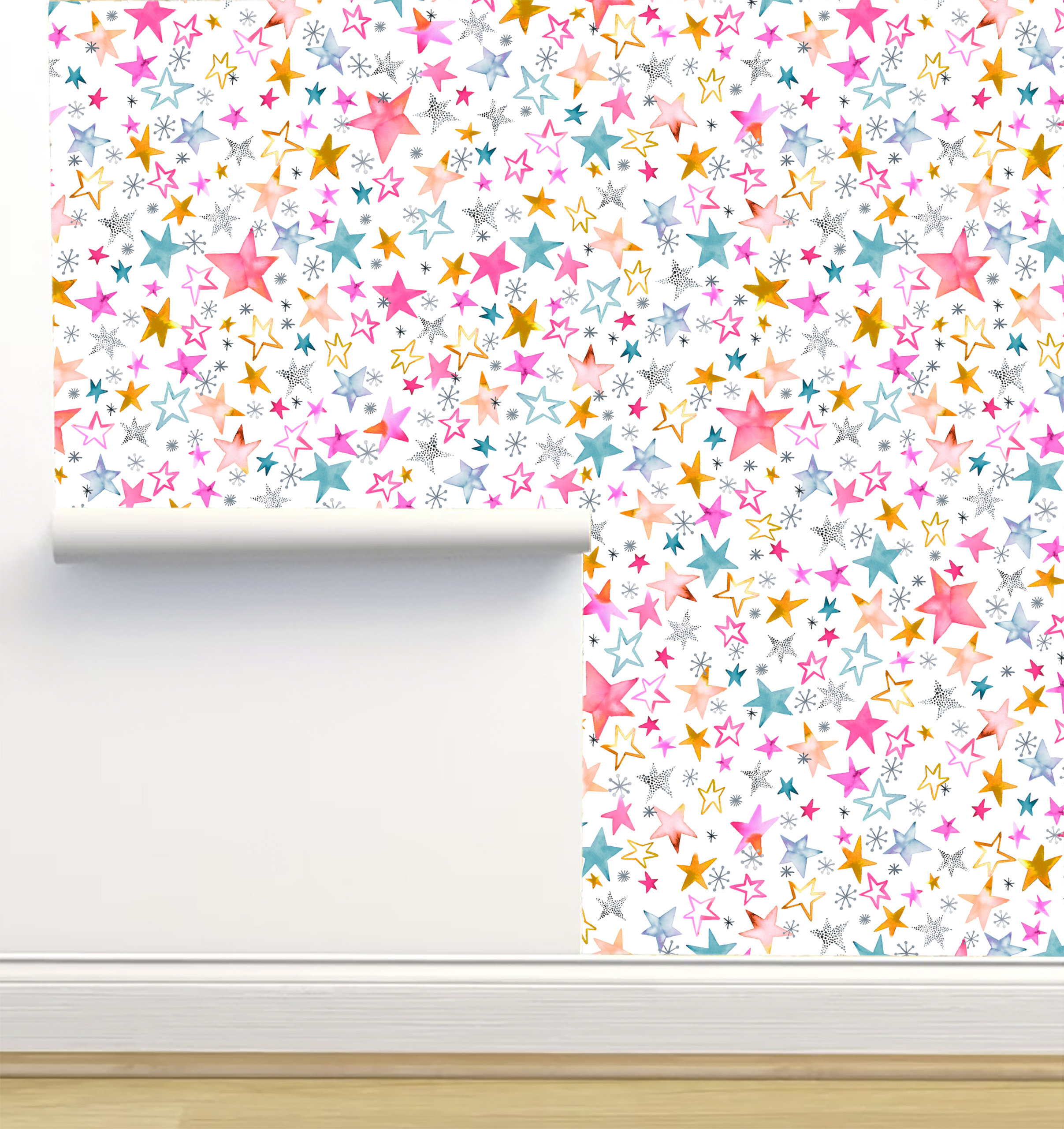 Baby Kids Starts Pink Wallpaper, Sample 12"x8" - Contemporary - Kids ...