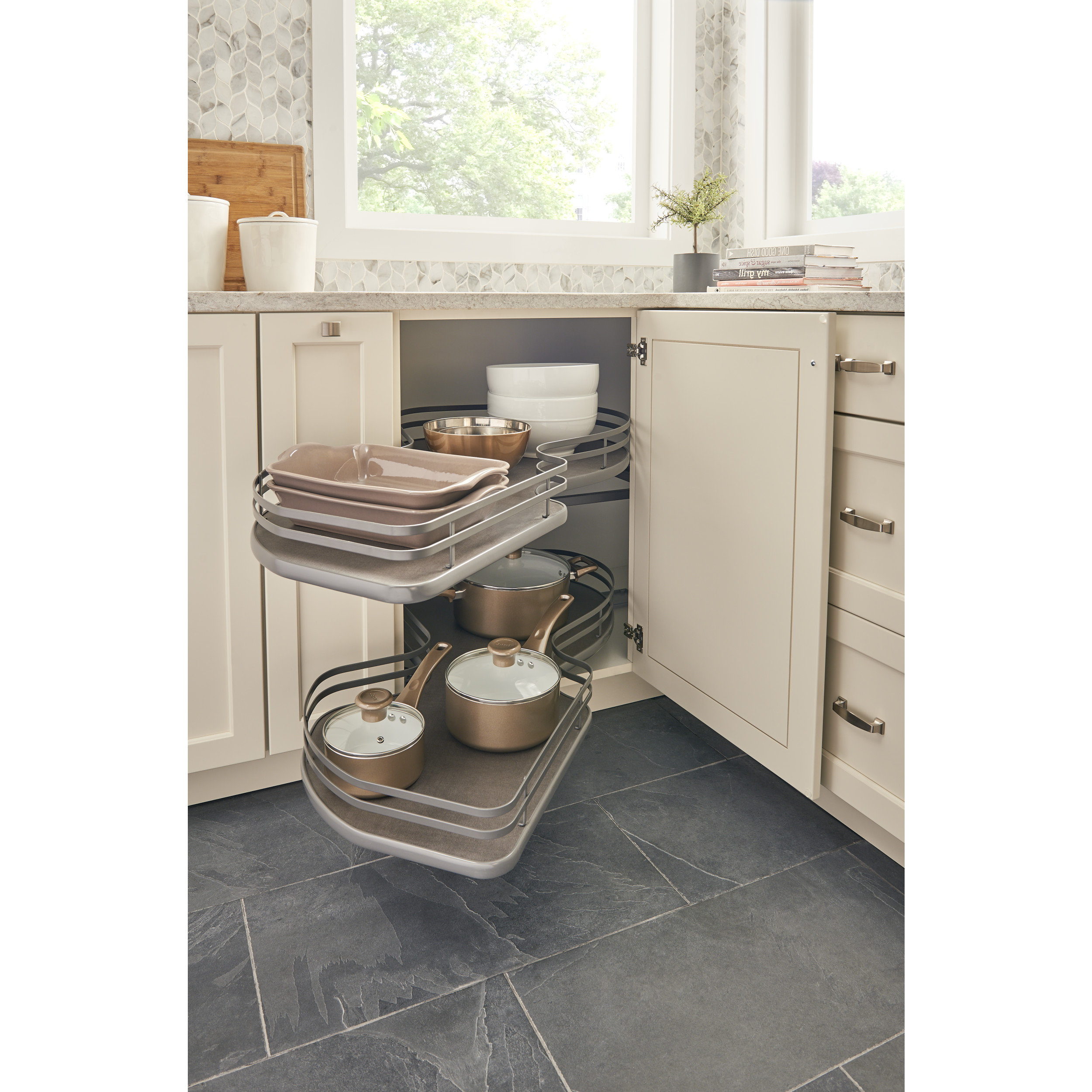 Solid Surface 2-Shelf Blind Corner Organizer, Blind Right Cabinet, 37.6 ...