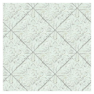 Brandi Light Blue Tin Tile Wallpaper, Sample, Swatch - Contemporary - Wallpaper - by Brewster ...