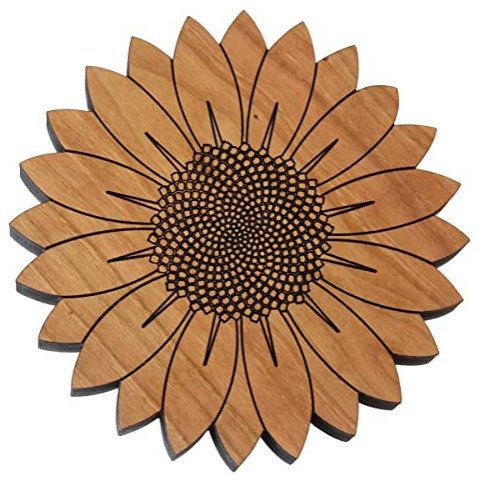 Sunflower Trivet - Solid Cherry Wood, 6 Inch - Farmhouse - Trivets - by ...