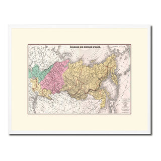 Russia Siberia Old Map Print On Canvas With Frame Art Collection 16" X ...