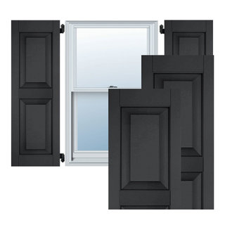 18" x 61" Exterior Pine Raised Panel Shutters, Black, 61"H ...