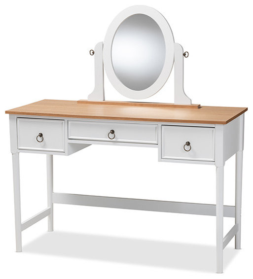 Sylvie Classic and Traditional White 3-Drawer Wood Vanity Table With ...