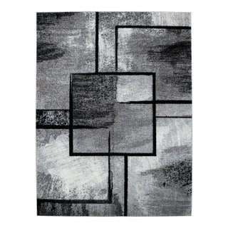 Artful Area Rug With Geometric Design, Gray Black, 3'11"x5'7 ...
