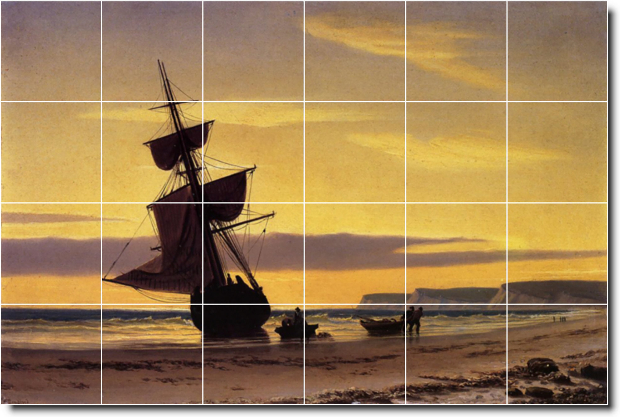 William Bradford Ship Boat Painting Ceramic Tile Mural #171, 48" Wide x ...