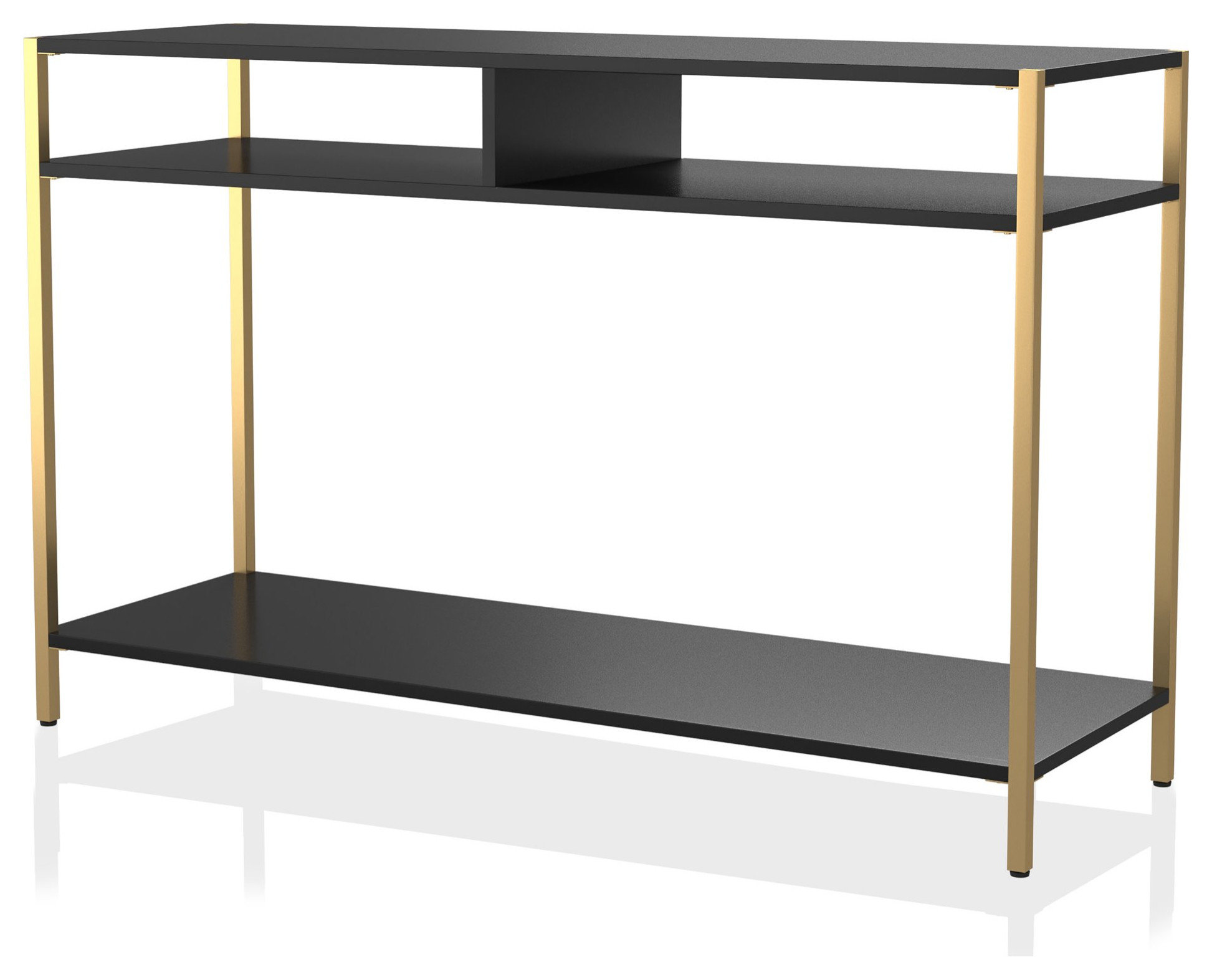 Contemporary Console Table, Golden Frame With Lower Shelf & 2 Cubbies ...