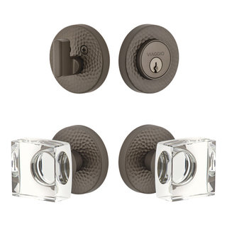 Circolo Hammered Rosette, Quadrato Crystal Knob And Deadbolt, 2.375 ...
