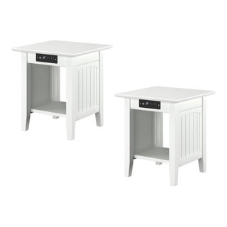 Afi Nantucket Solid Hardwood End Table With USB Charger Set of 2 White ...