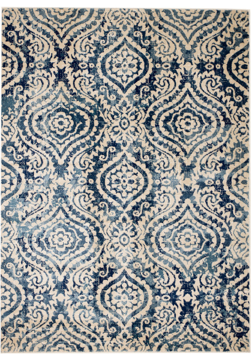 Madison Collection, HM411, White, Blue, Dark Blue, Modern Damask Area ...
