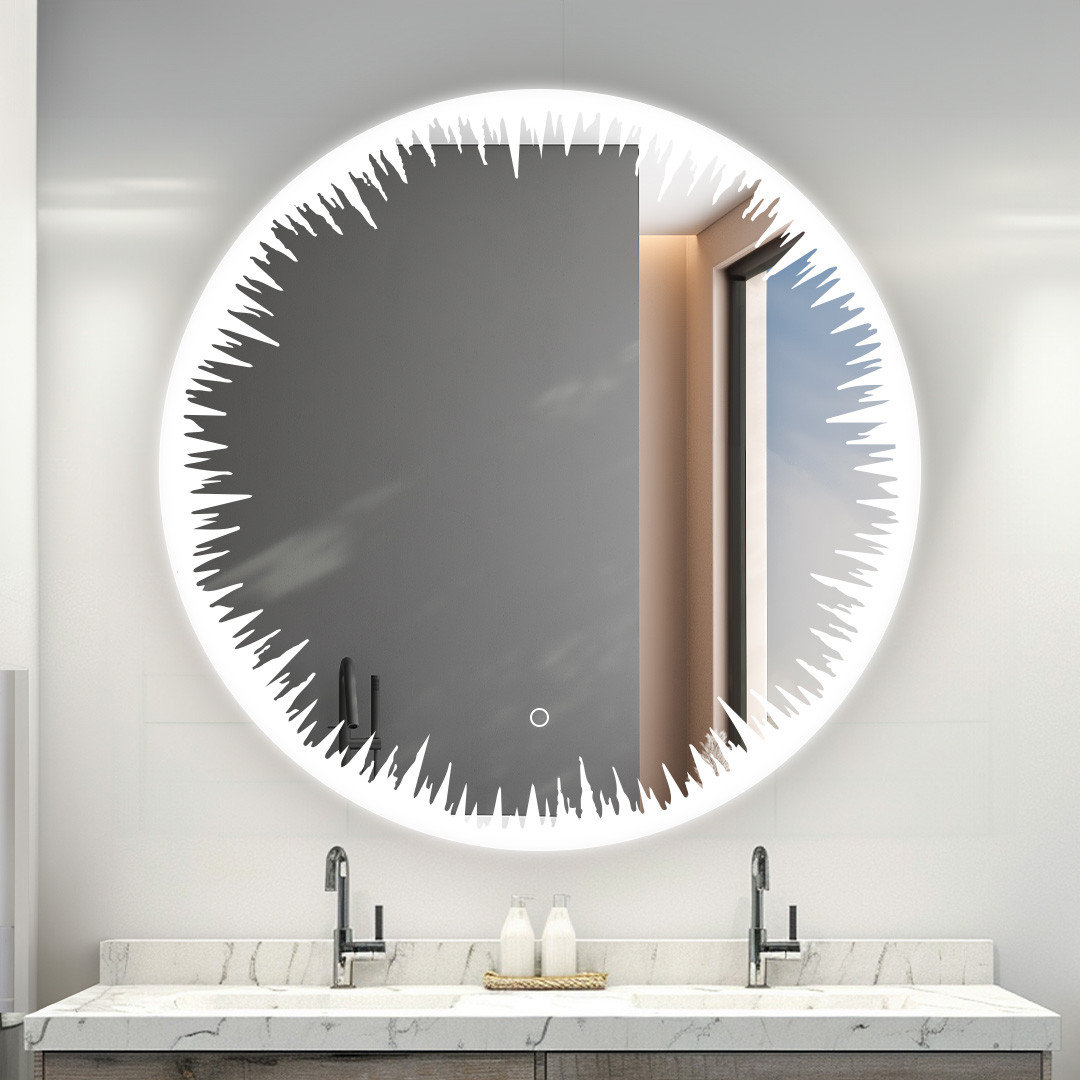 48" Flame, LED Lighted Round Mirror With Dimmer, Defogger, Touch Control. - Contemporary ...