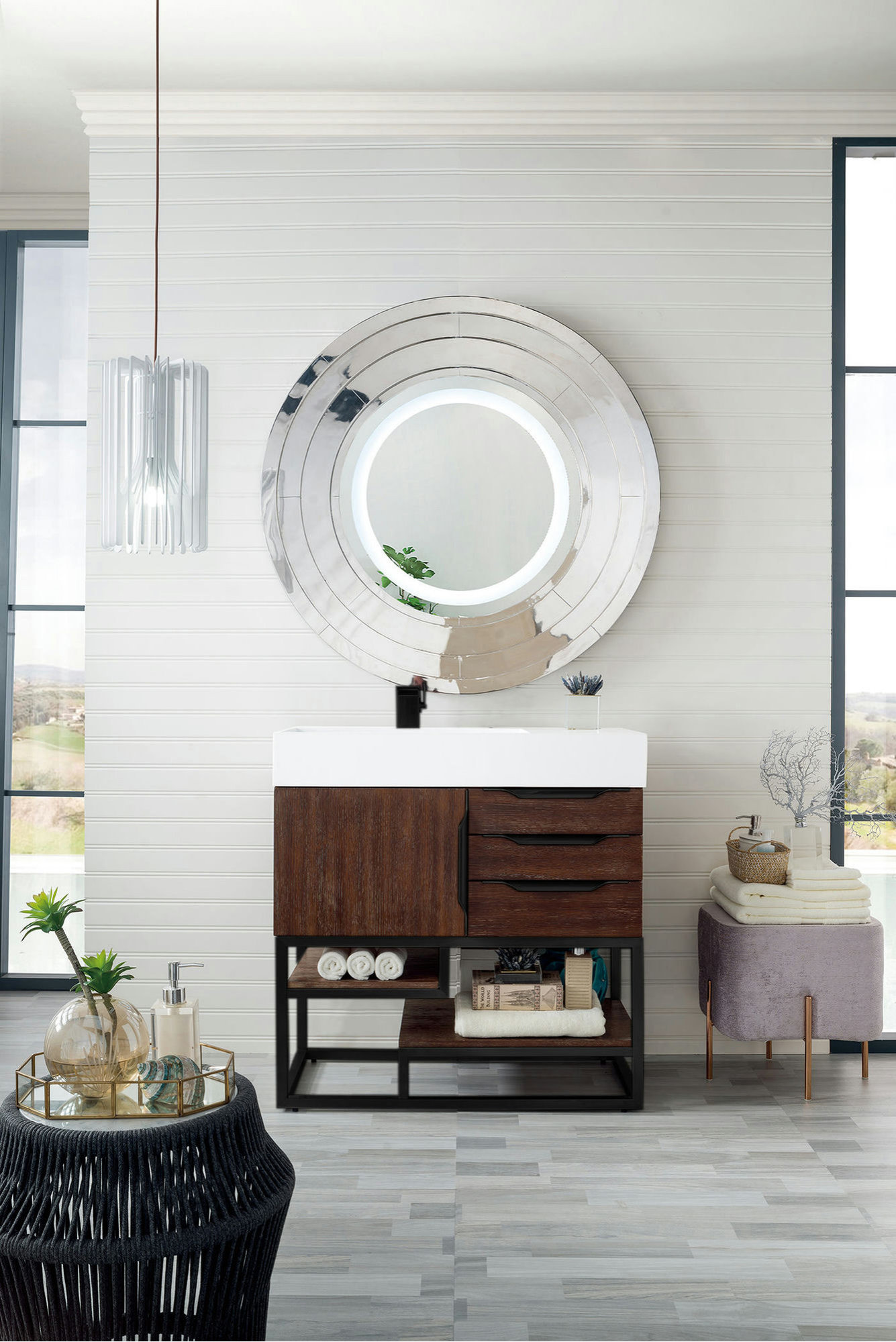 Columbia 36" Single Vanity Coffee Oak Matte Black w/ Glossy White ...