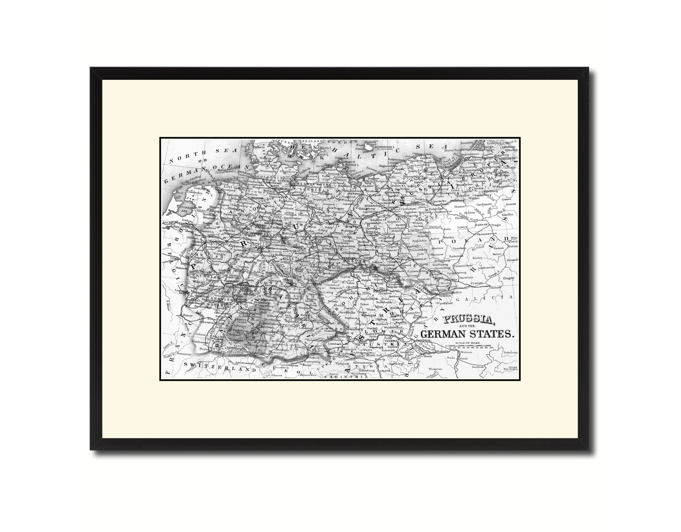 Prussia Germany Vintage B&W Map Canvas Print, 16"x21" - Contemporary ...