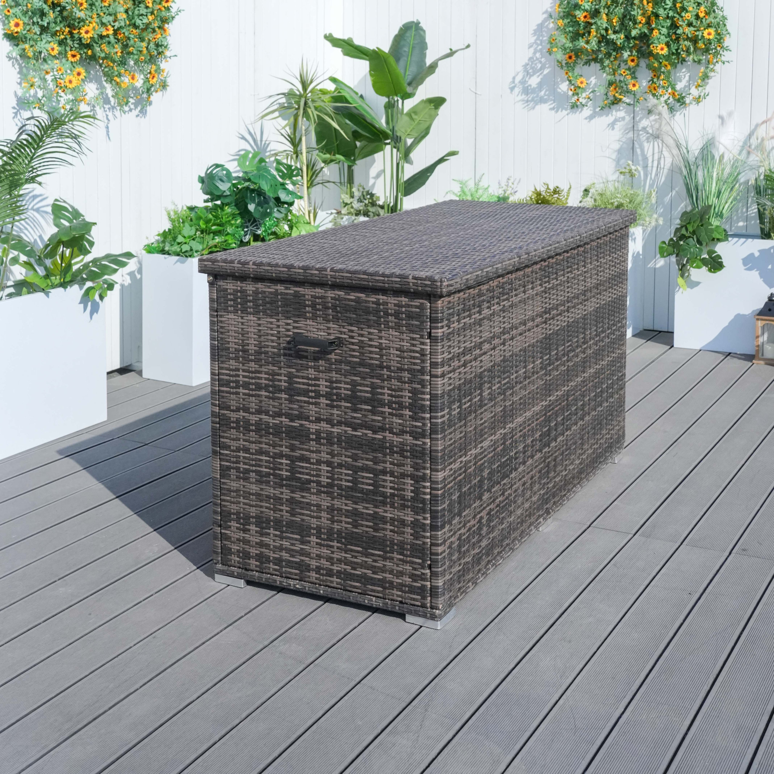 Max 264 Gallon Outdoor Wicker Storage Box, Water-Resistant Deck Bin for ...