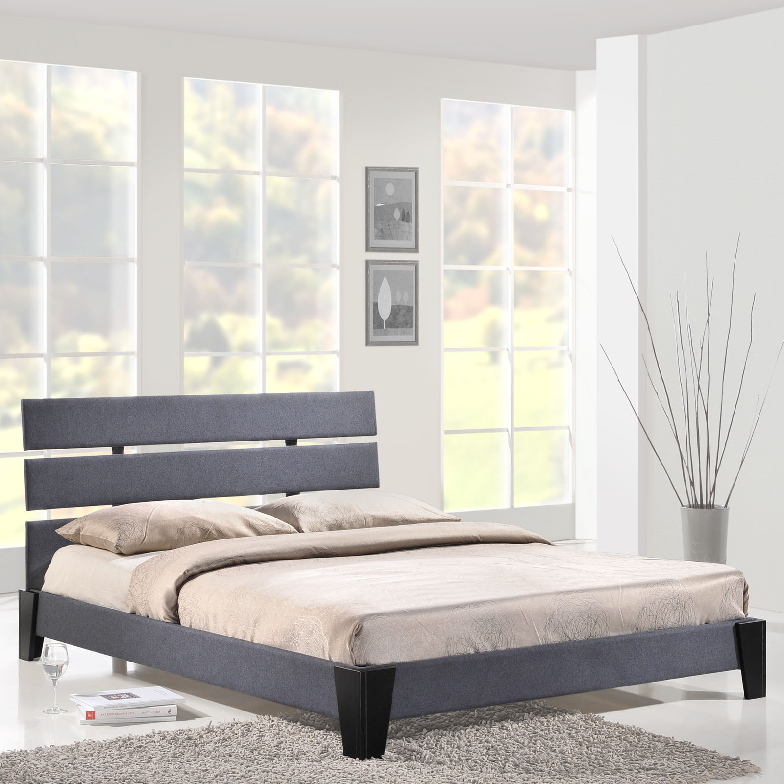 Modern Contemporary Bedroom Queen Bed Frame Gray - Transitional ...