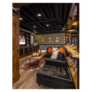 Rustic Urban Lounge Basement Remodel in Birmingham, MI - Rustic ...