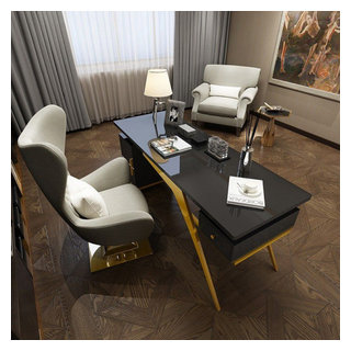 70.9" Ultra Modern Black Writing Desk Desk with Cabinet - Home Office ...