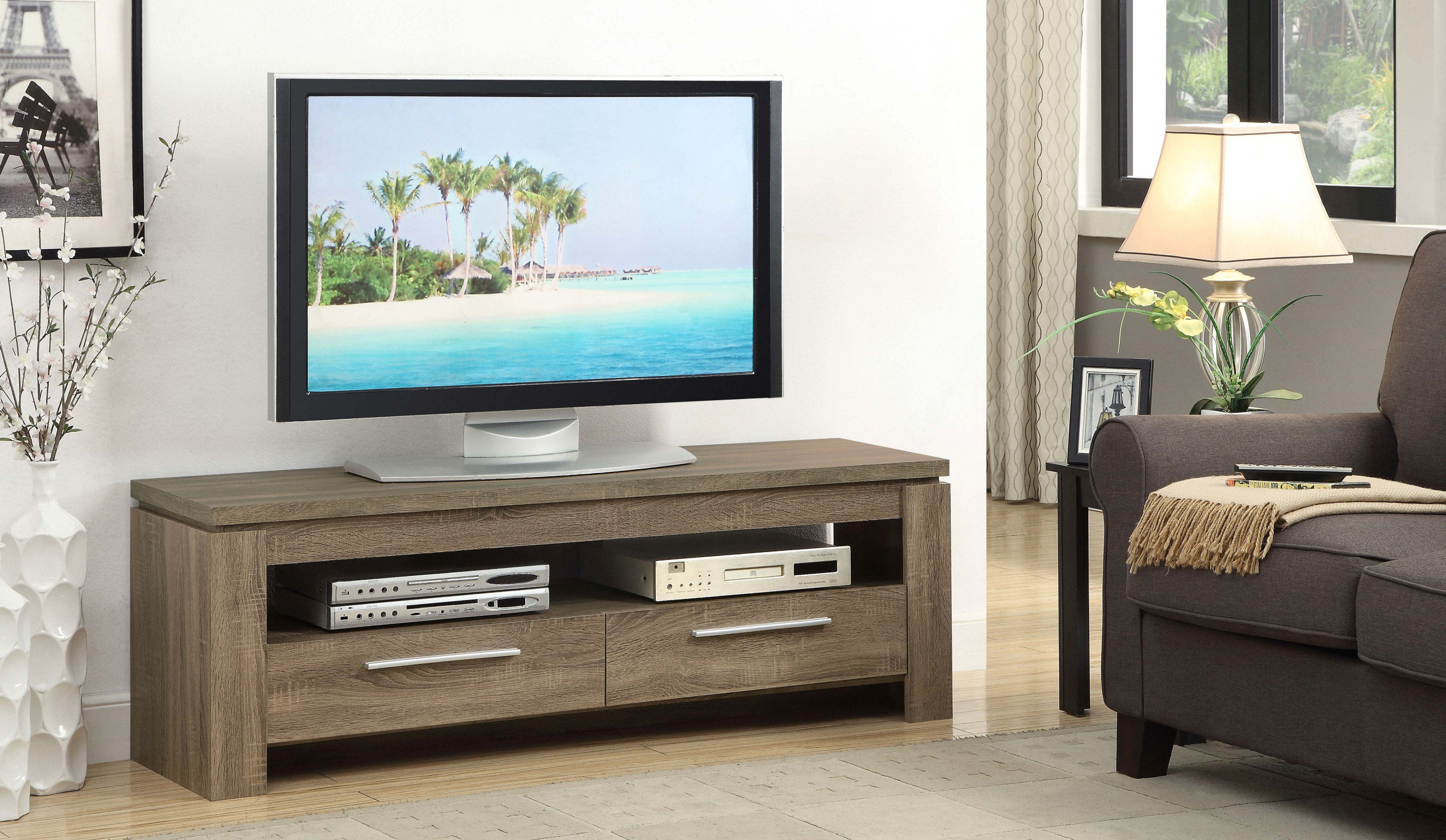 Elkton 2-drawer TV Console Weathered Brown - Transitional ...