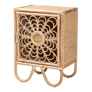 Modern Bohemian Natural Brown Rattan Nightstand - Tropical ...