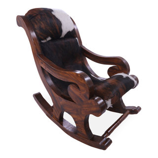 Hair-On Cowhide Wooden Handcrafted Rocking Chair RC119-FC, 24" W x 48 ...