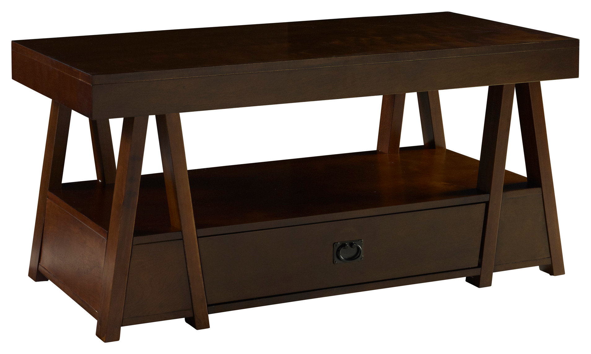 Wooden Cocktail Table with One Drawer and Open Bottom Shelf, Brown ...