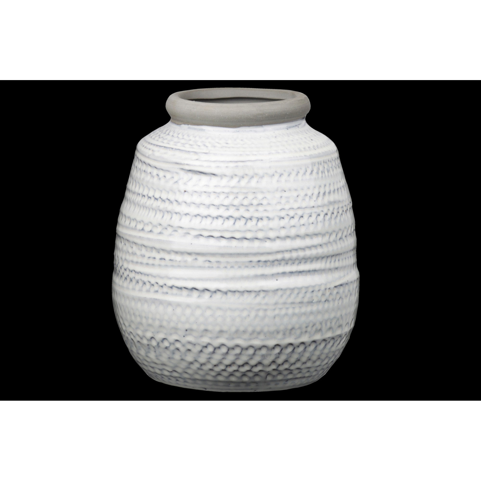 Ceramic Bellied Pot with Etched Glazed Body, Large, Set of 2, White ...