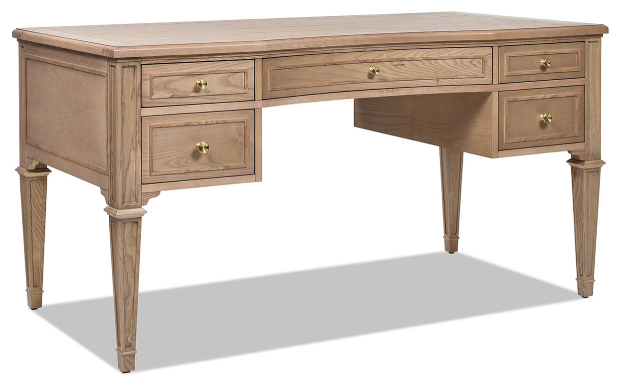Dauphin Gold Accent 5-Drawer Wood Executive Desk, Natural Brown ...