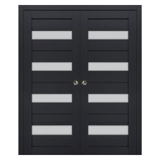 Sliding Interior Double Pocket Doors|Veregio 7455 Antracite with Frosted Glass, 56 x 96 ...