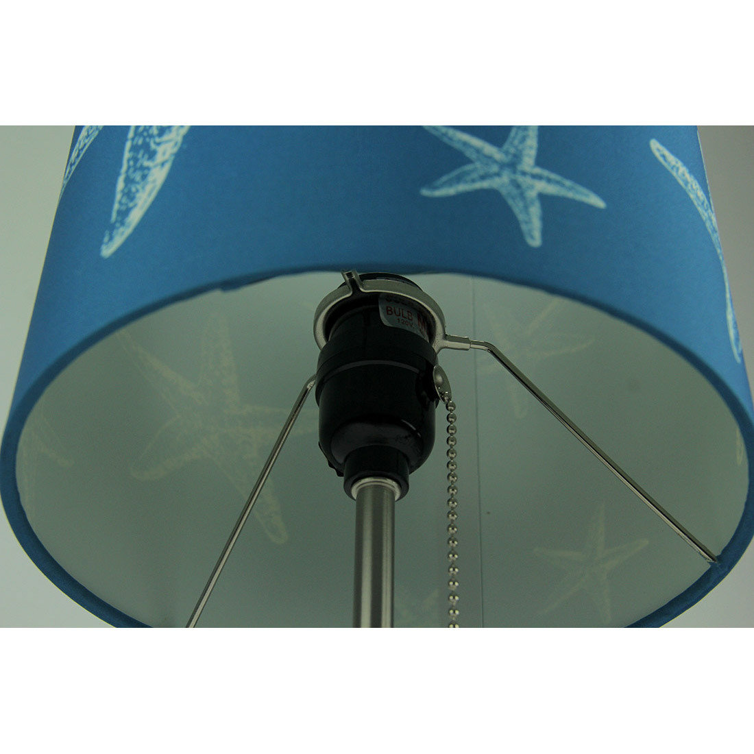 Brushed Nickel Finish Coastal Table Lamp With Blue Starfish Shade Set ...