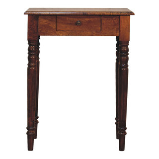 Solid Wood Chestnut Turned Leg Writing Desk, Brown, 1 Drawer ...