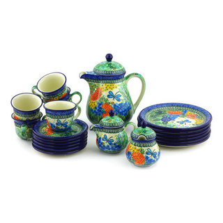 Polish Pottery 6-Cup Stoneware Tea or Coffee Set for 6 Hand-Decorated ...