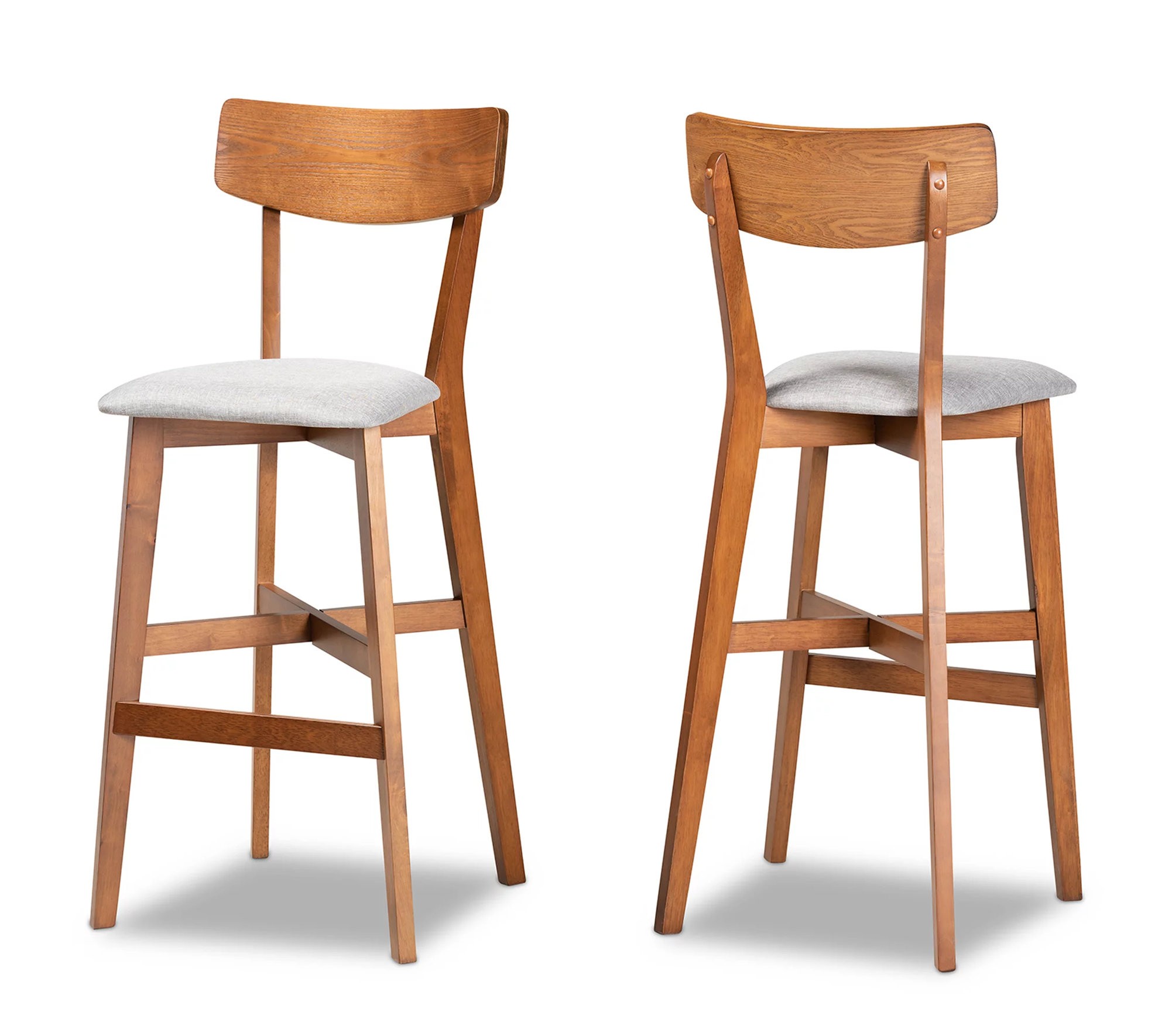 Set of 2 Bar Stool, Wood Frame With Padded Seat & Curved Open Back ...