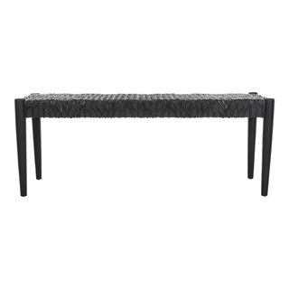 Amie Leather Weave Bench Black/Black - Midcentury - Accent And Storage ...