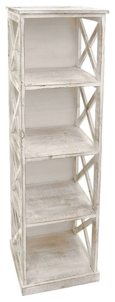 Wooden 4 Shelves Storage Rack, Distressed White - Farmhouse - Display ...
