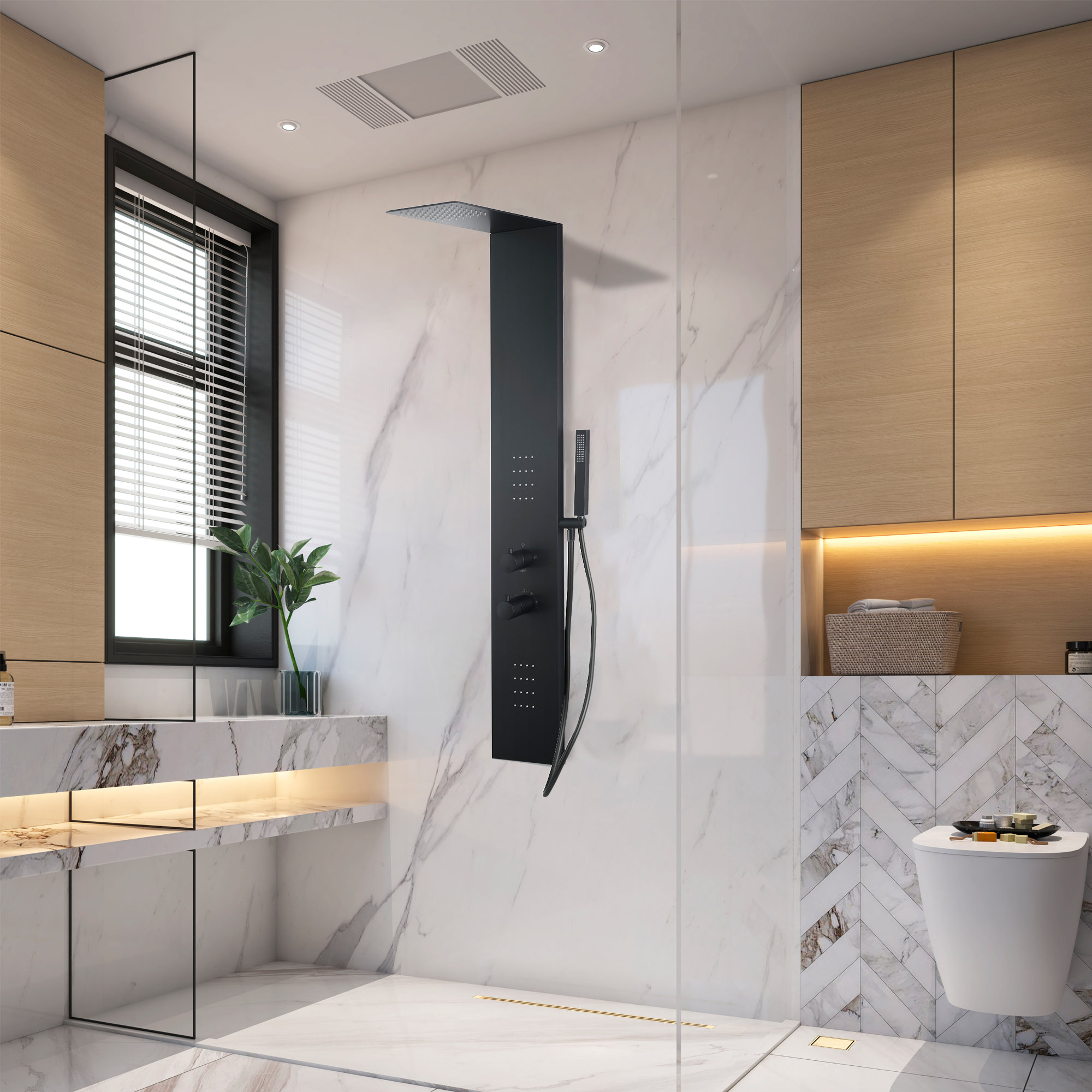 Collines Series 55 in. 2-Jetted Shower Tower With Heavy Rain Shower and ...
