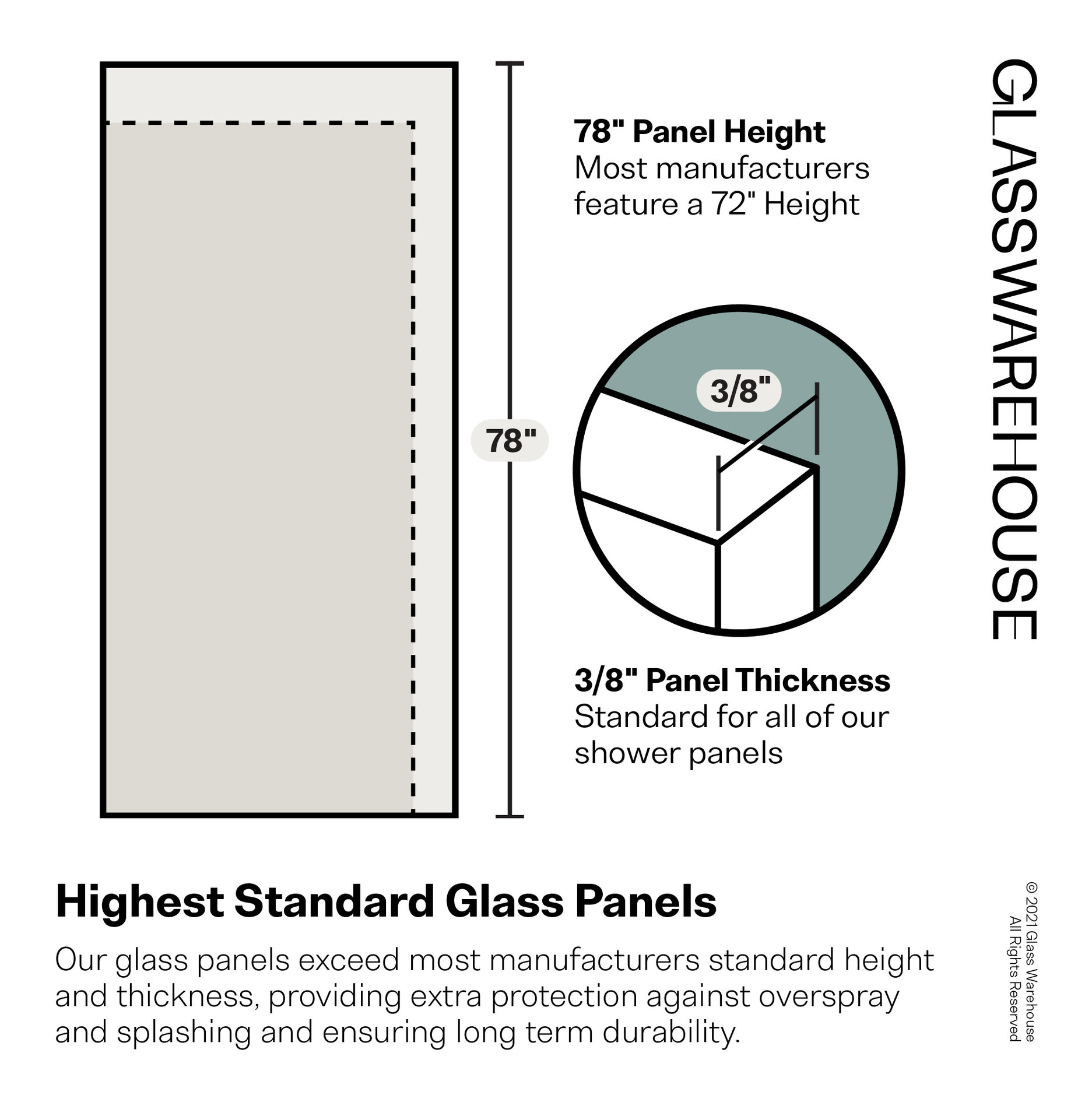78"x60" Frameless Shower Door Single Fixed Panel - Contemporary ...