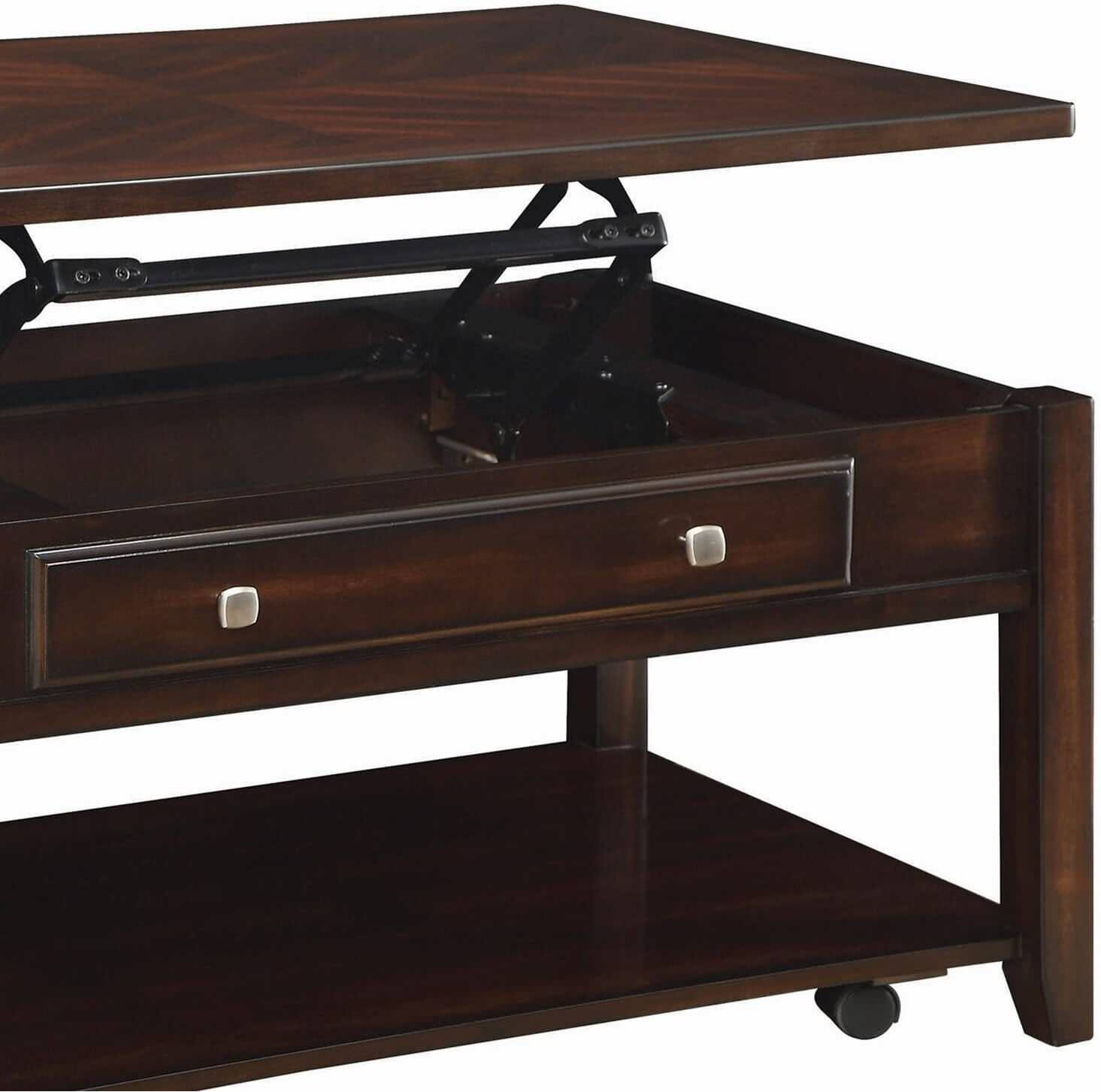 Modern Coffee Table, Caster Wheels With Lift Up Top & Open Shelf, Brown ...