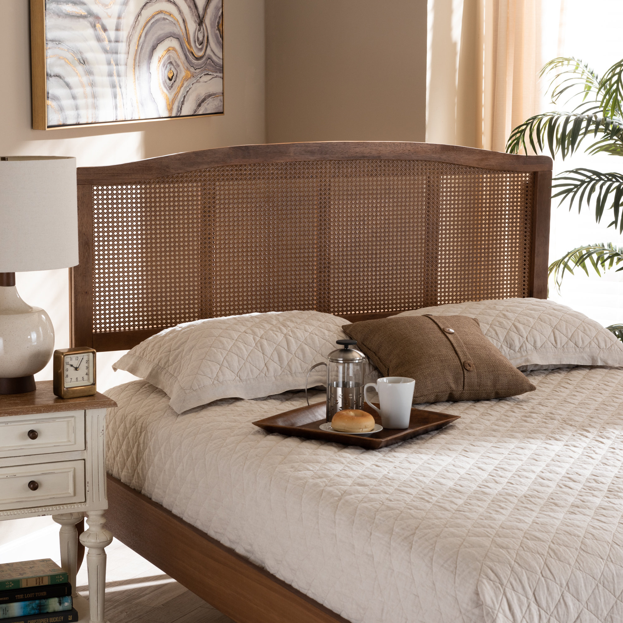 Millshaw Ash Wanut Wood and Synthetic Rattan Headboard, King - Tropical ...