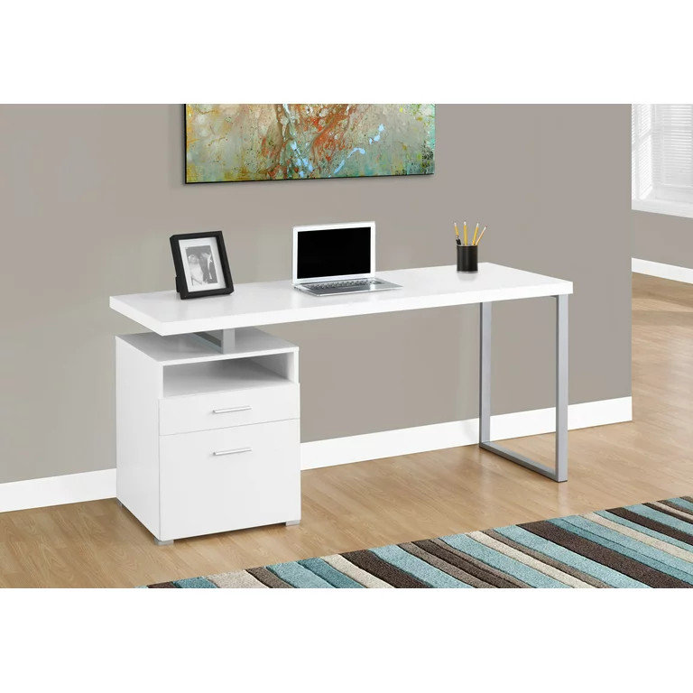 Modern Desk, Spacious Floating Worktop With Open Shelf & 2 Drawers ...