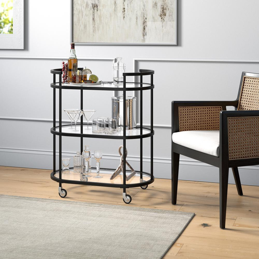 Leif 30'' Wide Oval Bar Cart in Blackened Bronze - Contemporary ...