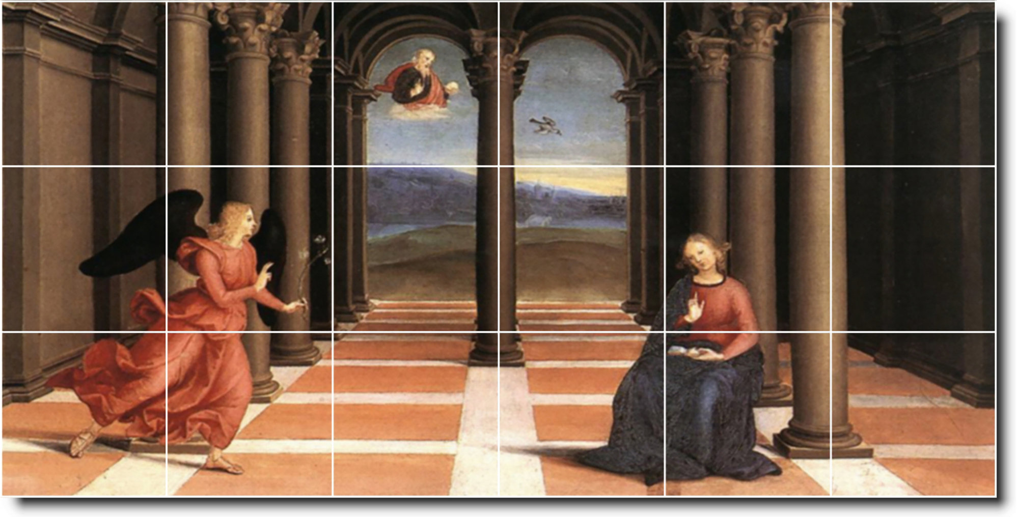 Raphael Angels Painting Ceramic Tile Mural #44, 72" Wide x 36" High ...