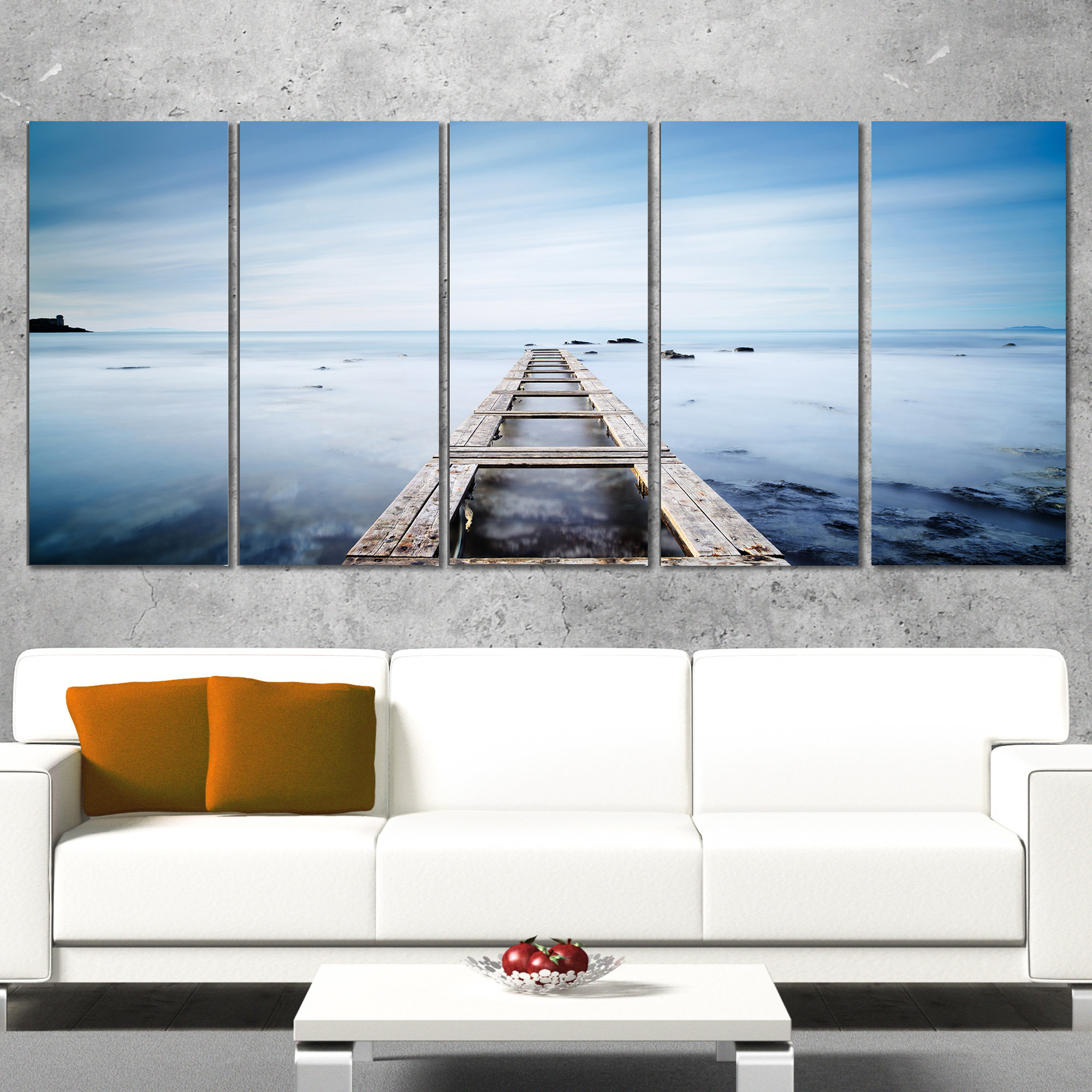 "Wooden Jetty in Morning Blue Sea" Landscape Wall Art Print, 60"x28" 5 ...