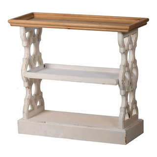 Distressed White and Natural Shelf 35.5x14x32" - Mediterranean ...