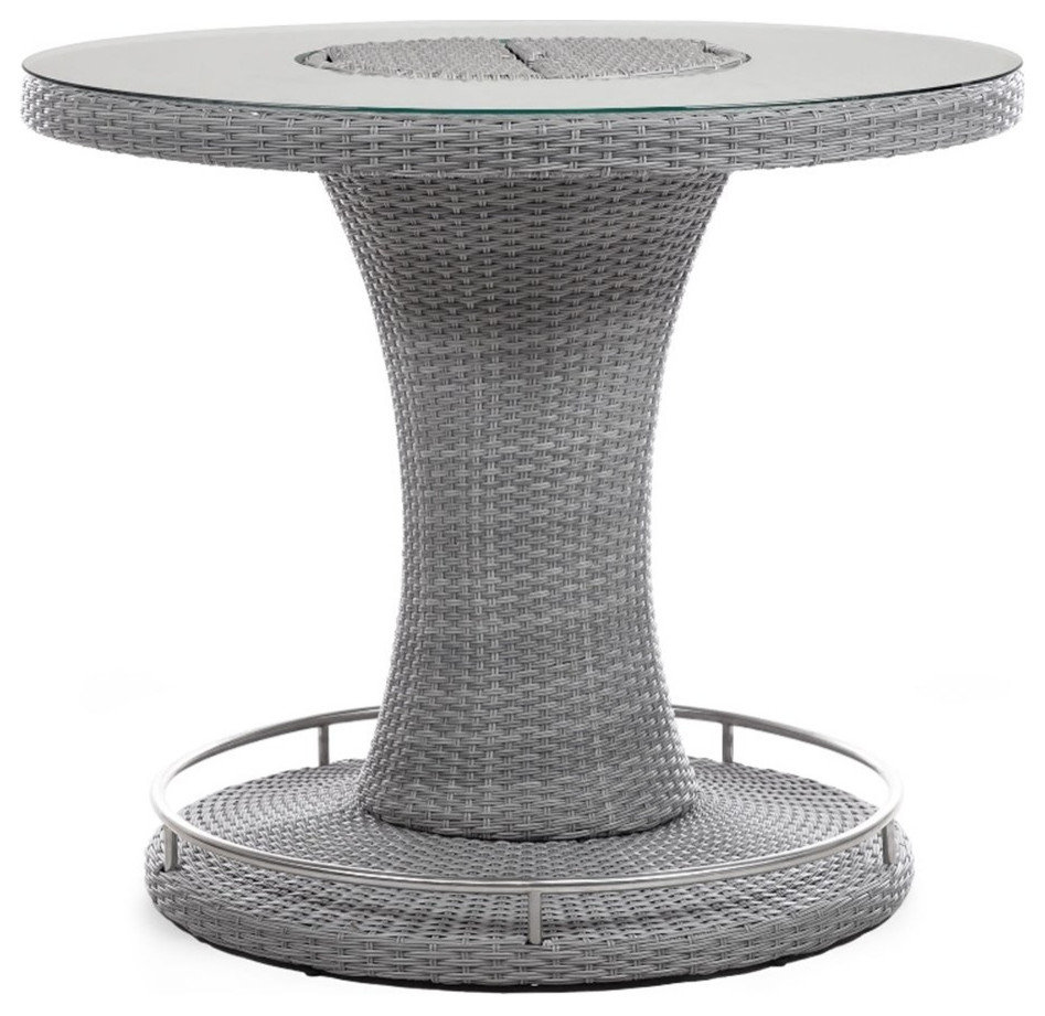 Greemotion Cyprus Outdoor Bar Height Glass Gray Dining Table with Ice ...