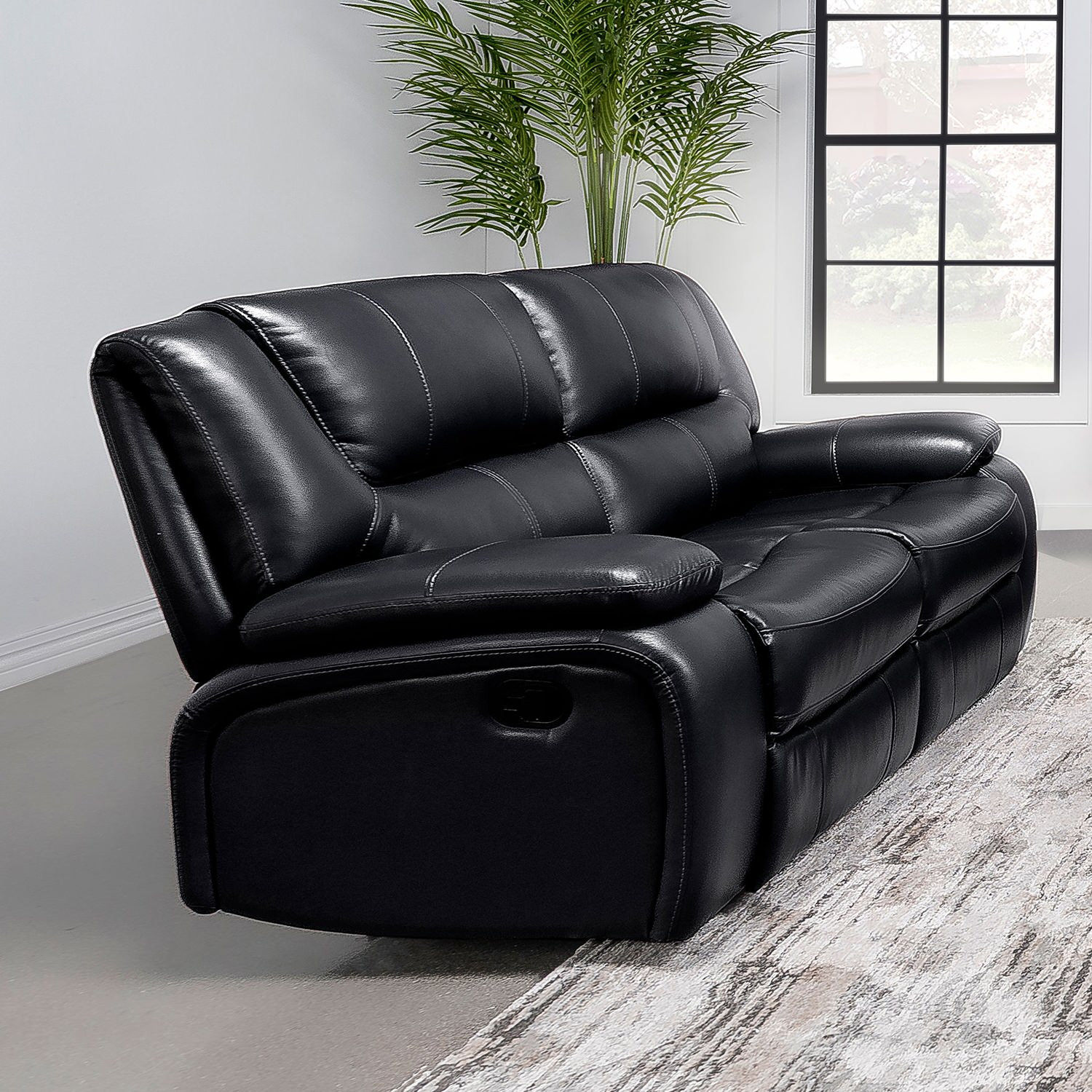 Faux Leather Manual Motion Reclining Loveseat With Pillow Top Armrests ...