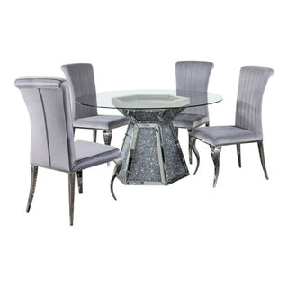Quinn 5-piece Hexagon Pedestal Dining Room Set Mirror and Grey ...