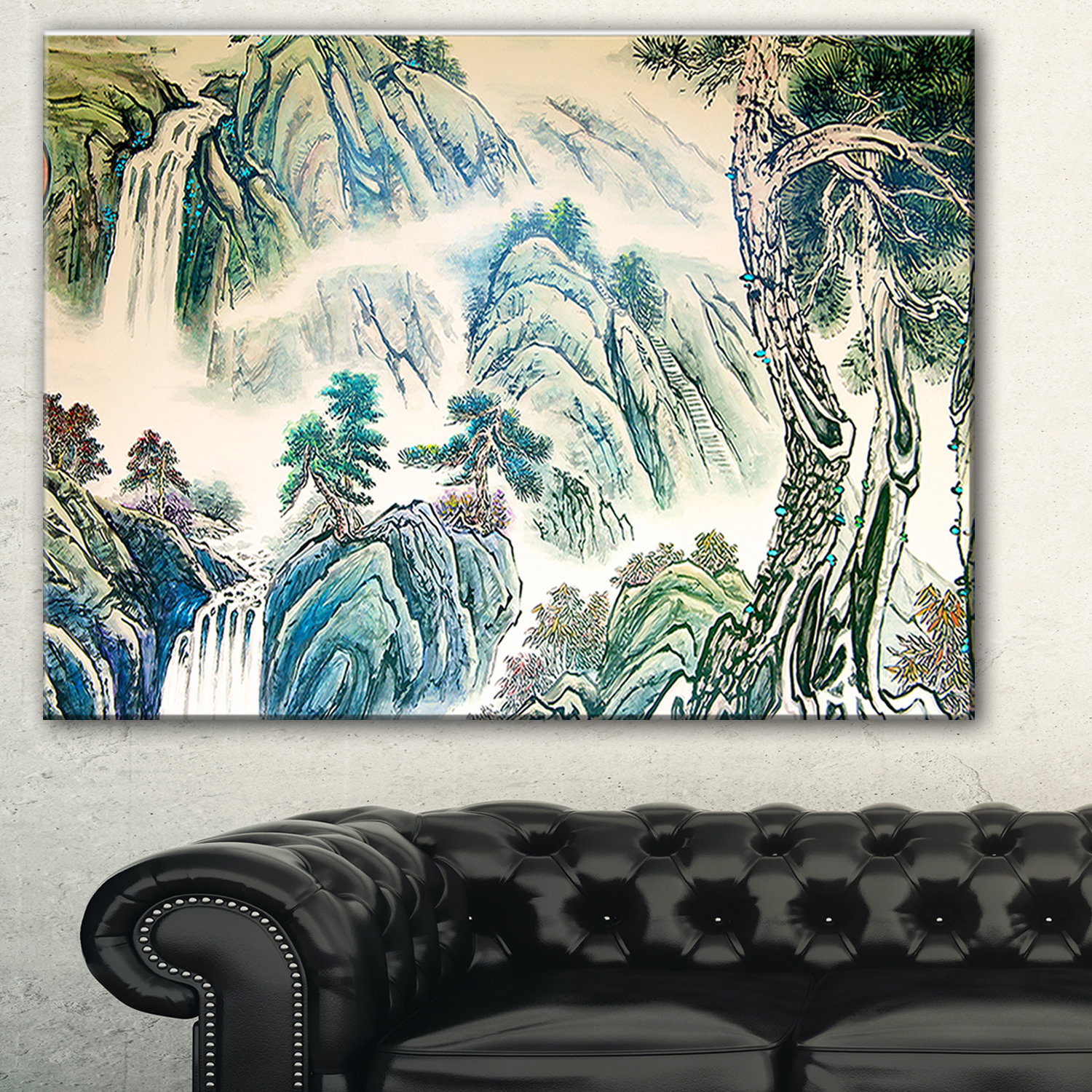 "Blue Chinese Landscape Painting" Canvas Print, 32"x16" - Asian ...