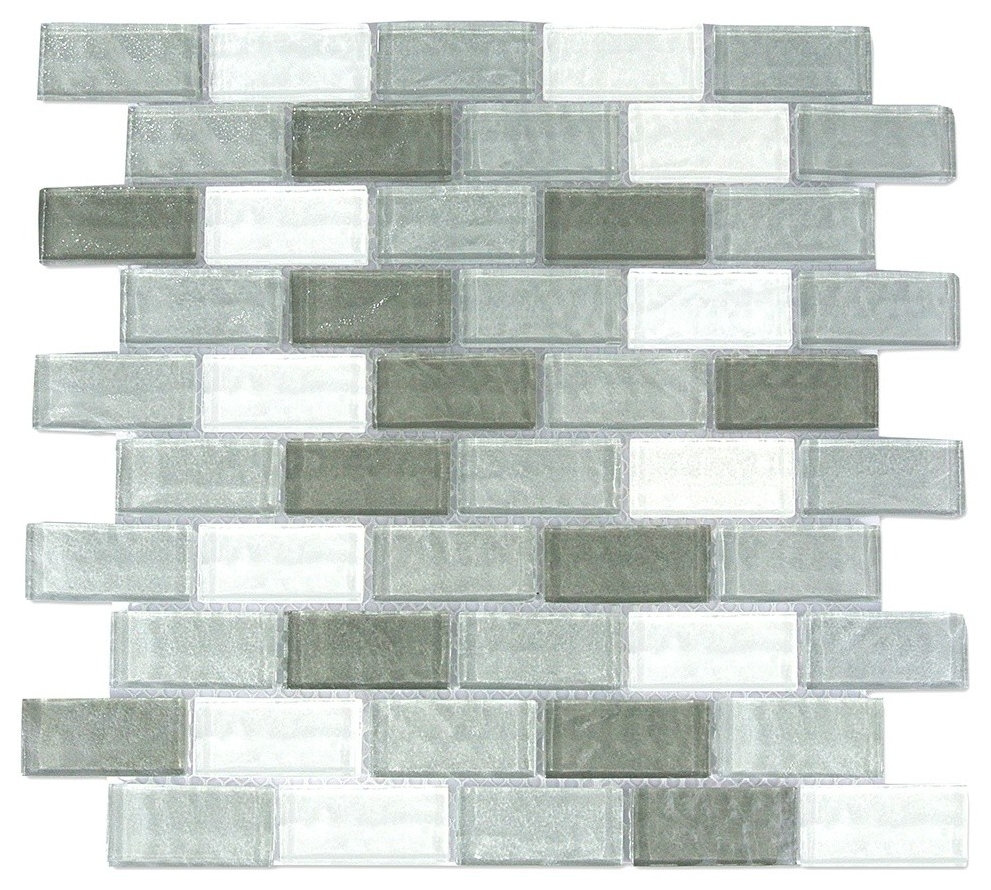 Geo 11"x11" Textured Glass Brick Mosaic Tile,Gray, Set of 12 ...
