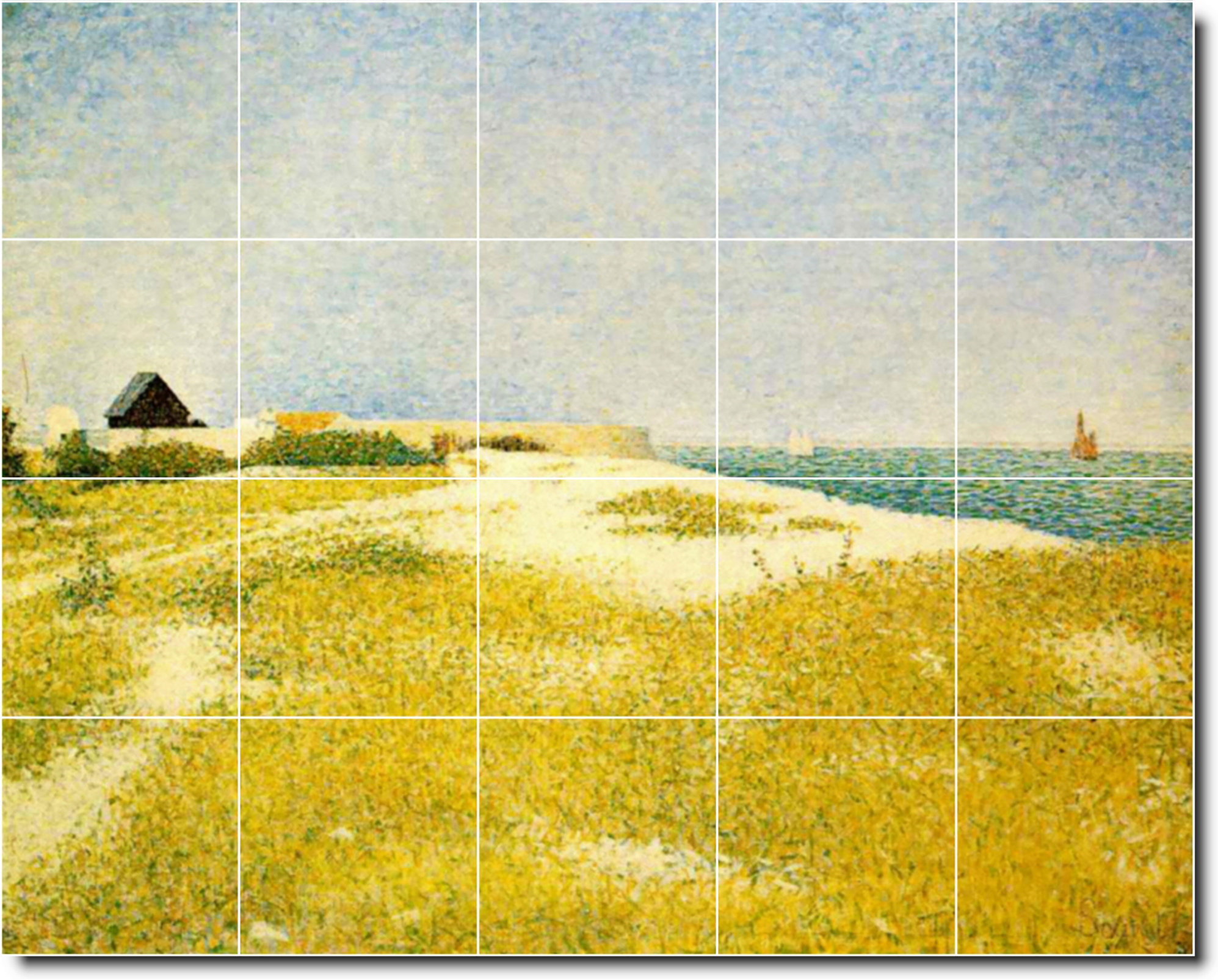 Georges Seurat Waterfront Painting Ceramic Tile Mural #210, 21.25" Wide ...